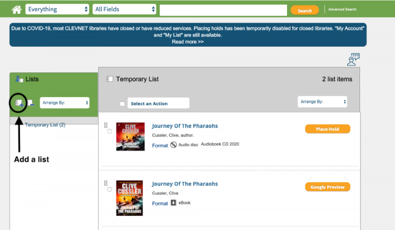 Using “My Lists” – CLEVNET