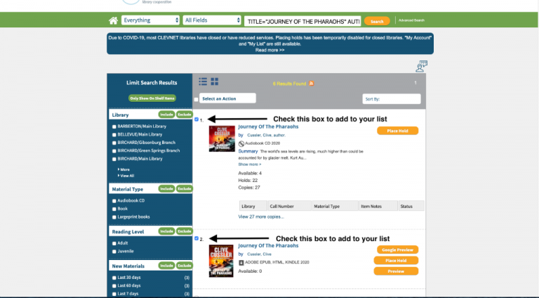 Using “My Lists” – CLEVNET